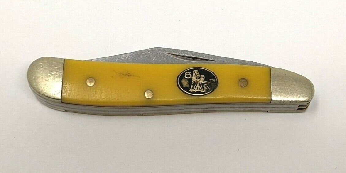 Steel Warrior Mini Trapper Folding Pocket Knife 440 Stainless Yellow D – UsedKnives.com
