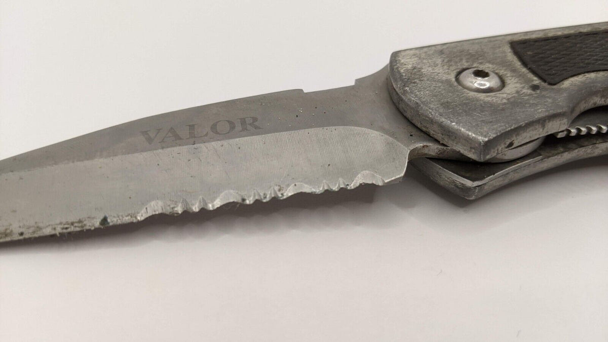 Stainless Steel Partially Serrated Tanto Folding Pocket Knife Inscribe – UsedKnives.com