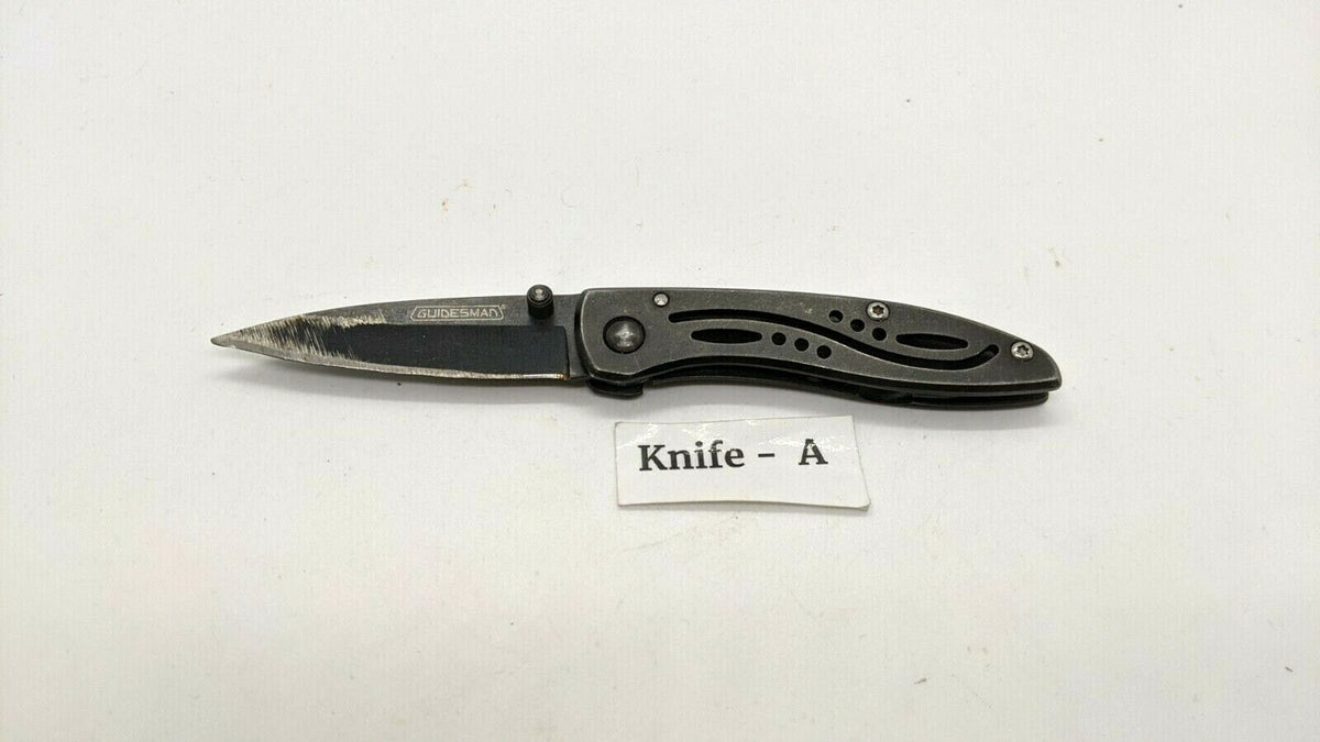Guidesman Mini Skeleton Folding Pocket Knife Plain Edge Frame Black St ...