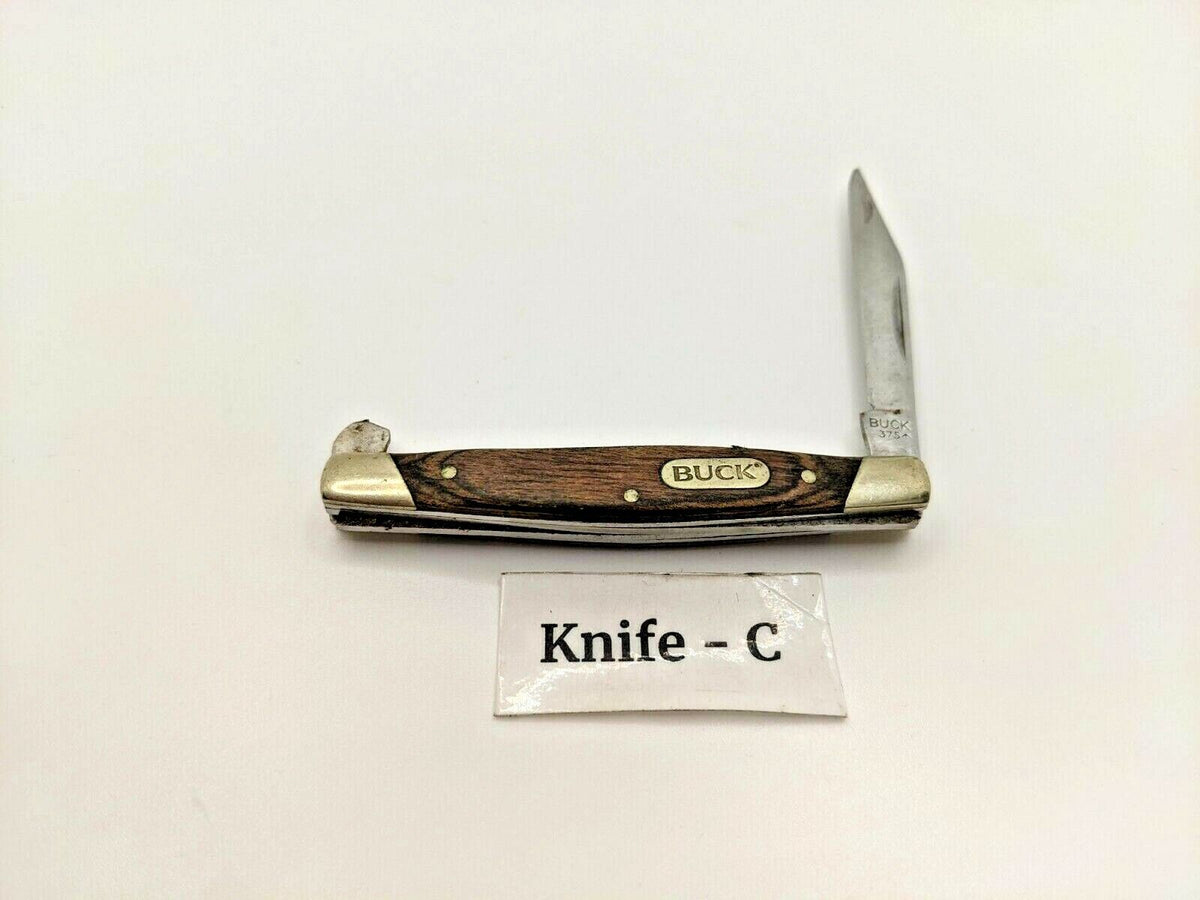 Buck 375 Folding Pocket Knife Brown Wood w/Stainless Steel Bolsters ...