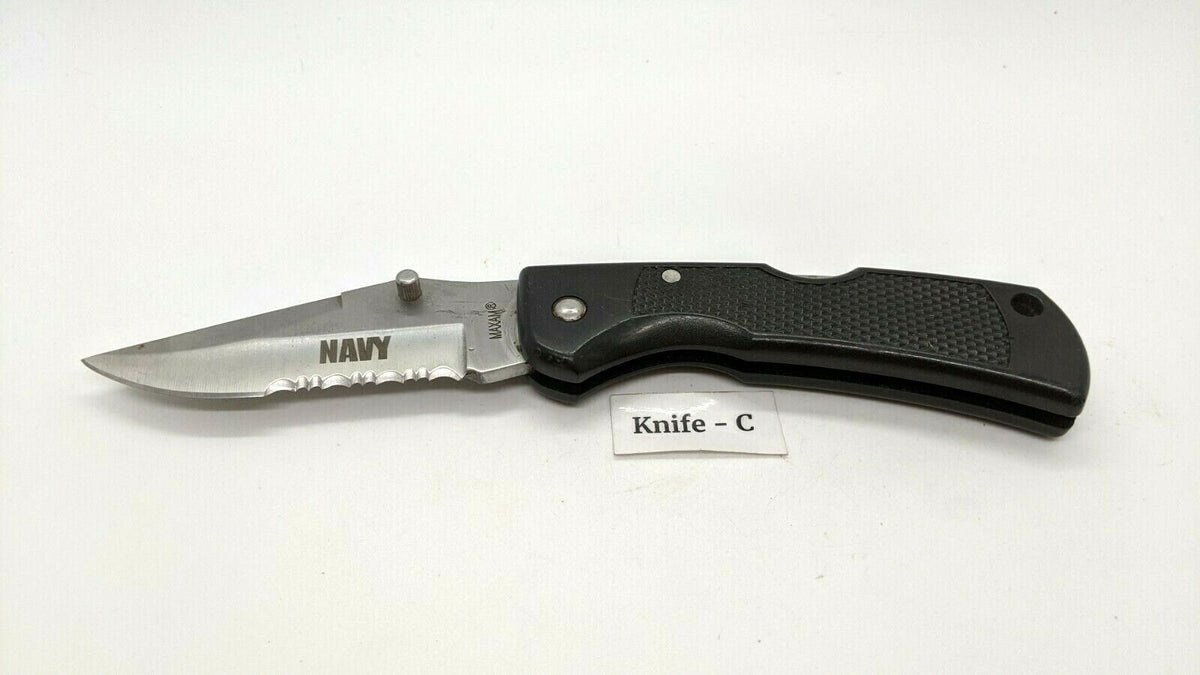Maxam Mfg In China Large Folding Pocket Knife Lockback Combo Blk Textu ...