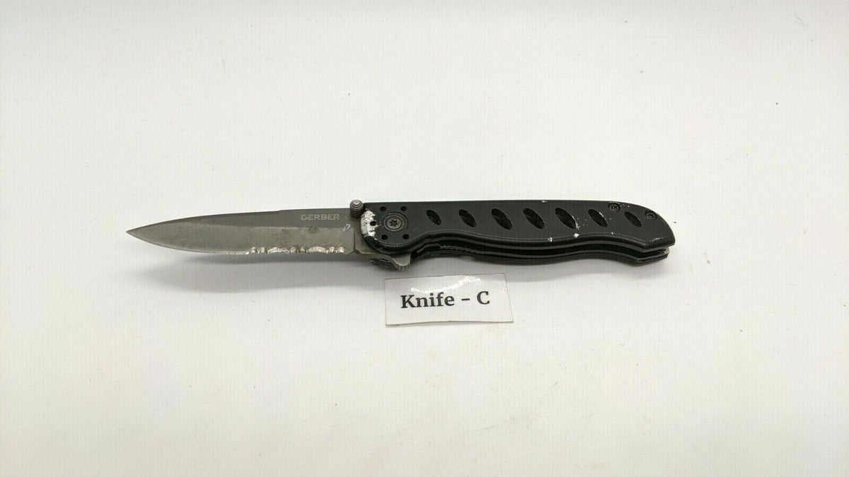 Gerber EVO Jr Folding Pocket Knife Combo Edge Liner Lock Black Anodize ...