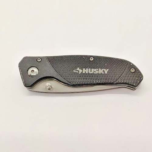 Husky Drop Point Plain Edge Frame Lock Folding Pocket Knife Black Hand ...