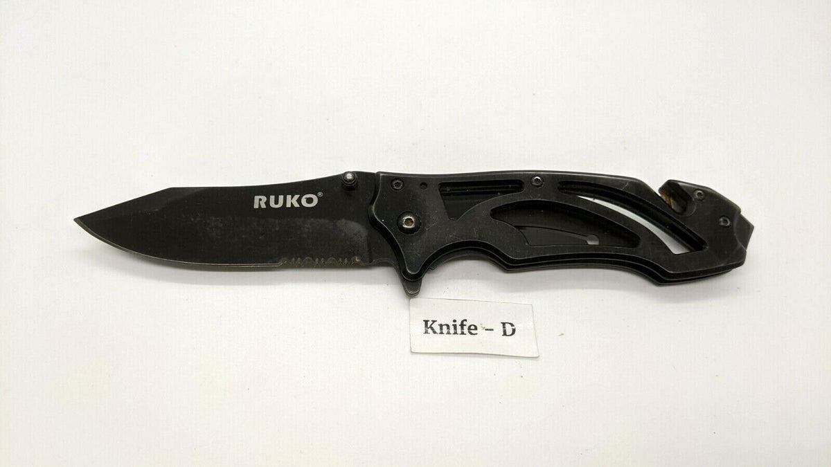 Ruko RUK0165 Black Rescue Folding Pocket Knife Vented Handle Combo Sta ...