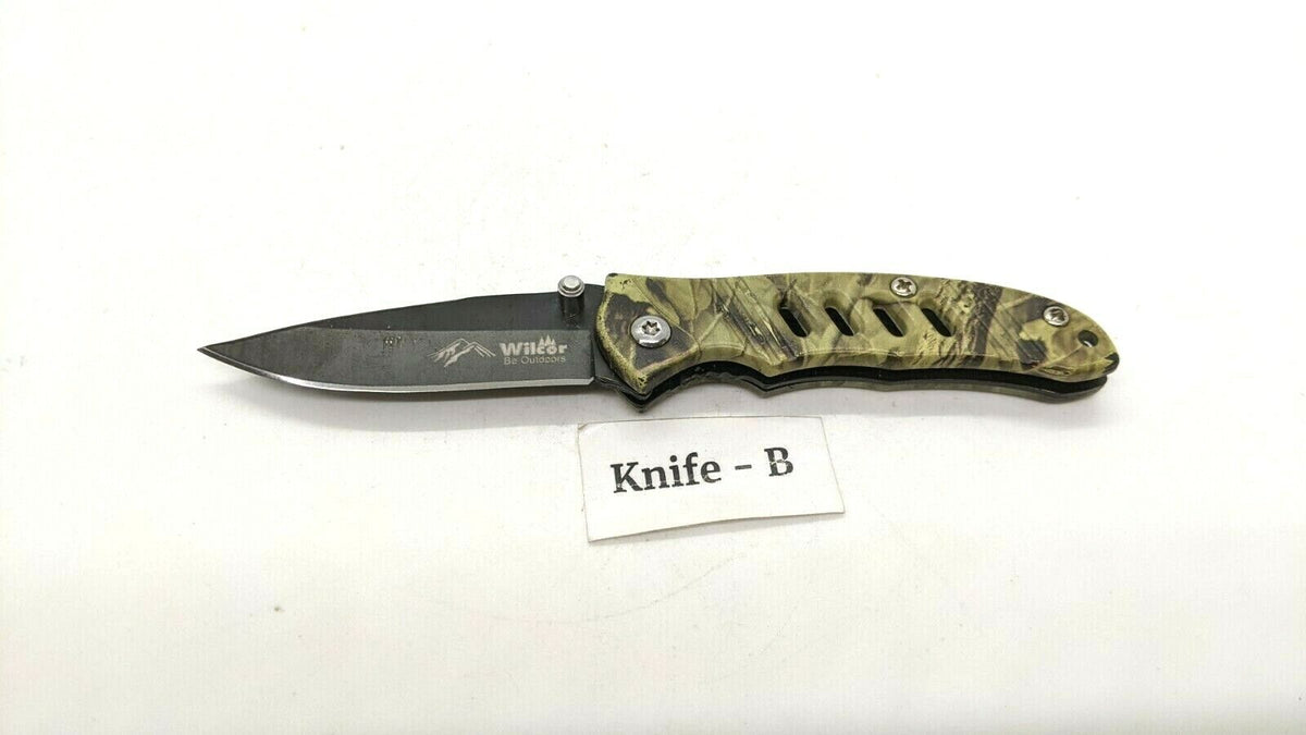 Wilcor Be Outdoors Folding Pocket Knife Plain Edge Liner Camo Aluminum ...