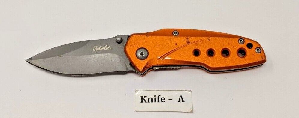 Cabela's Folding Pocket Knife Plain Edge Liner Lock Aluminum Scales *V ...