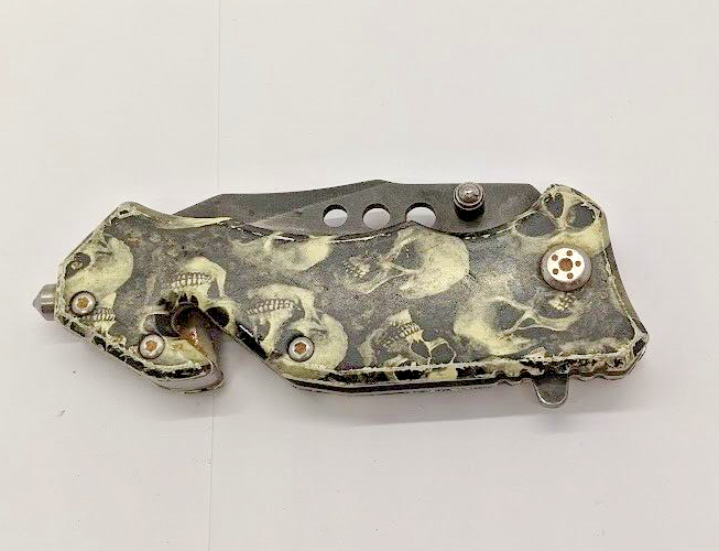 Wilcor Outdoors Black White Skull Handle Drop Point Plain Edge Pocket ...