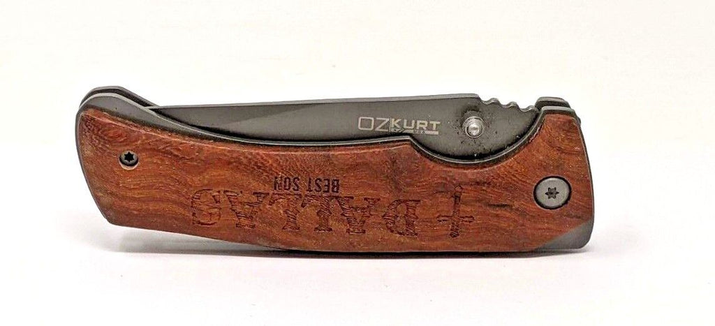 OzKurt All Wood Handle Folding Pocket Knife Personalized Plain Edge Li ...