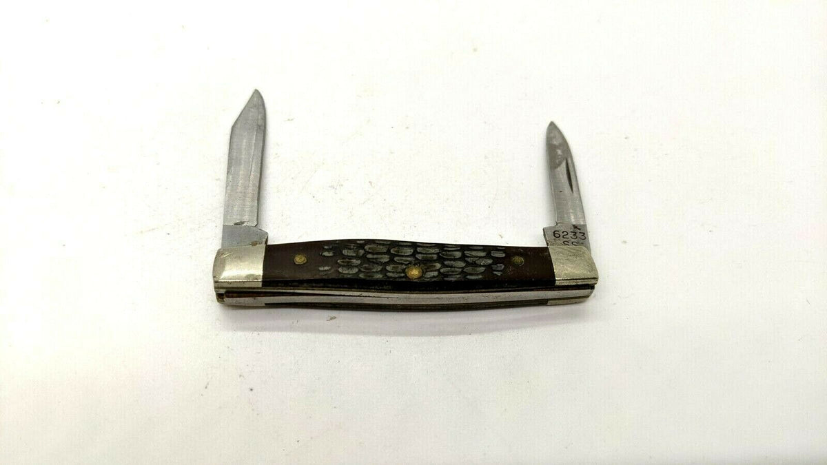 Vtg Case XX 6233 SS 2 Blade Pen Folding Pocket Knife Brown Jigged Bone ...