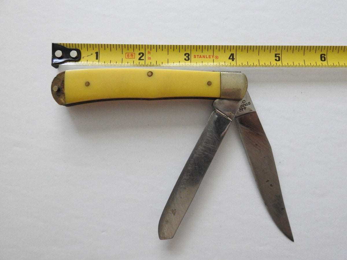 Sarge 2-Blade Yellow Trapper Folding Pocket Knife Clip Point & Spey Pl ...