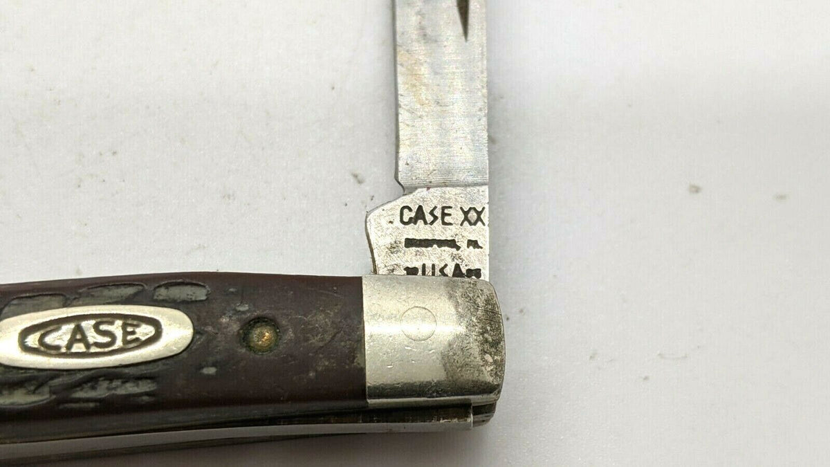 Vtg Case XX 6233 SS 2 Blade Pen Folding Pocket Knife Brown Jigged Bone ...