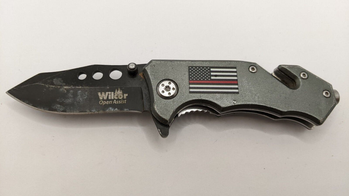 Wilcor Open Assist Folding Pocket Knife with Flag Emblem Liner Lock Pl ...