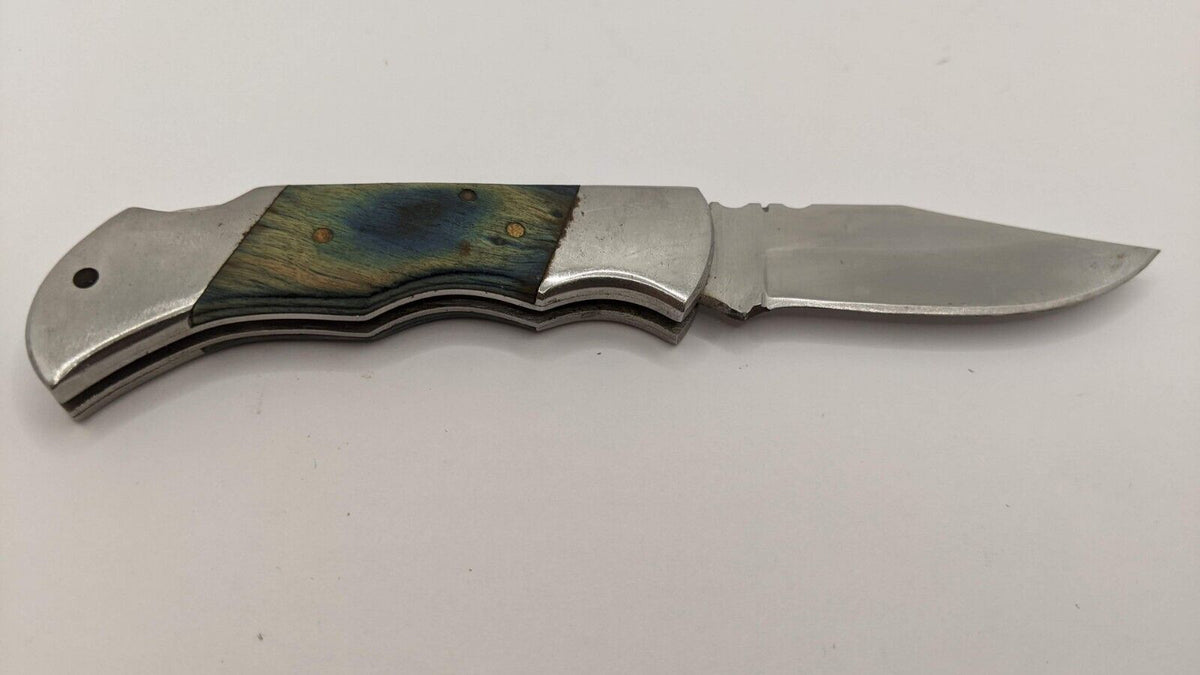 Best Buy Demascus Steel Quality Folding Pocket Knife Peacock Blue Wood ...