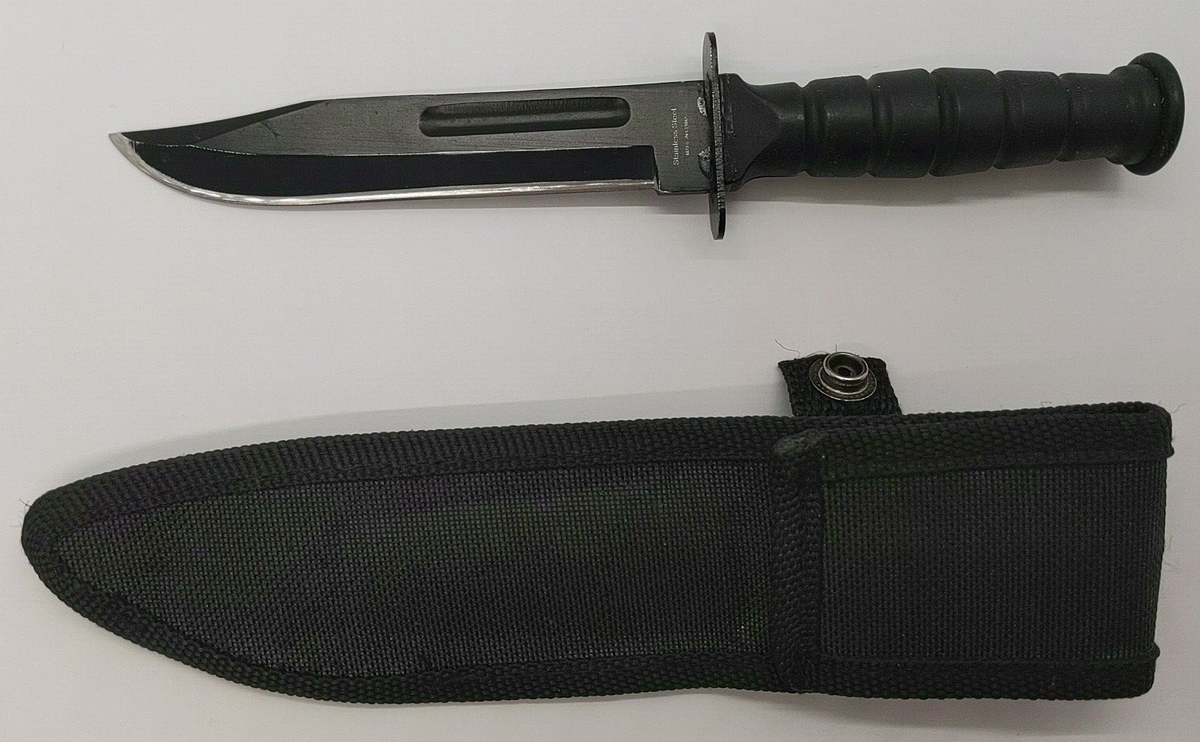 Unbranded Plain Clip Point Blade With Sheath Black Fixed Blade Knife ...