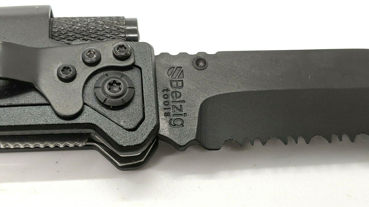Belzig Tools Guardian Tactical Folding Pocket Knife Combo Liner Flashl ...