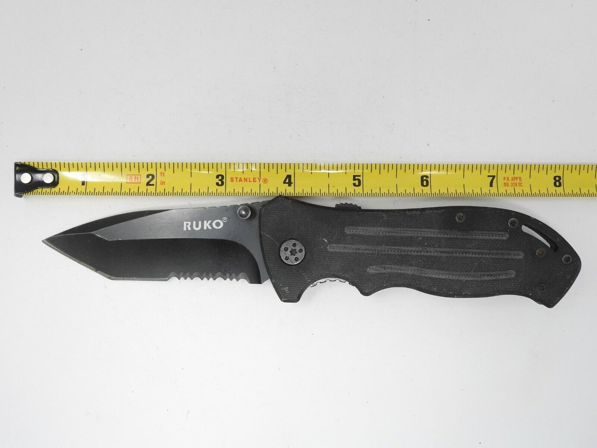 RUKO 152SA Combination Blade Black Pocket Knife – UsedKnives.com